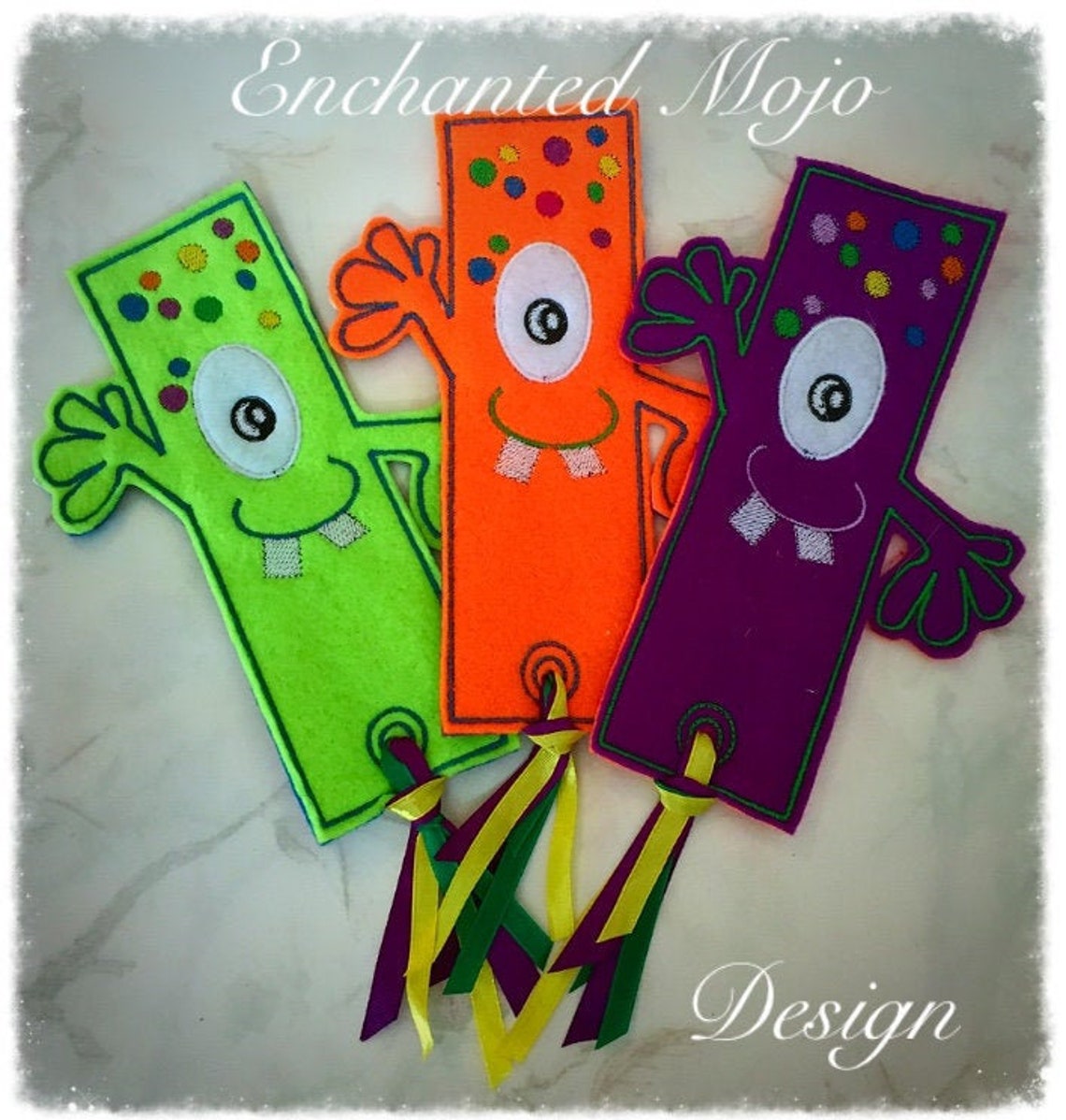 Monster Bookmark in the Hoop Embroidery Machine File. Pes Dst Exp Hus ...