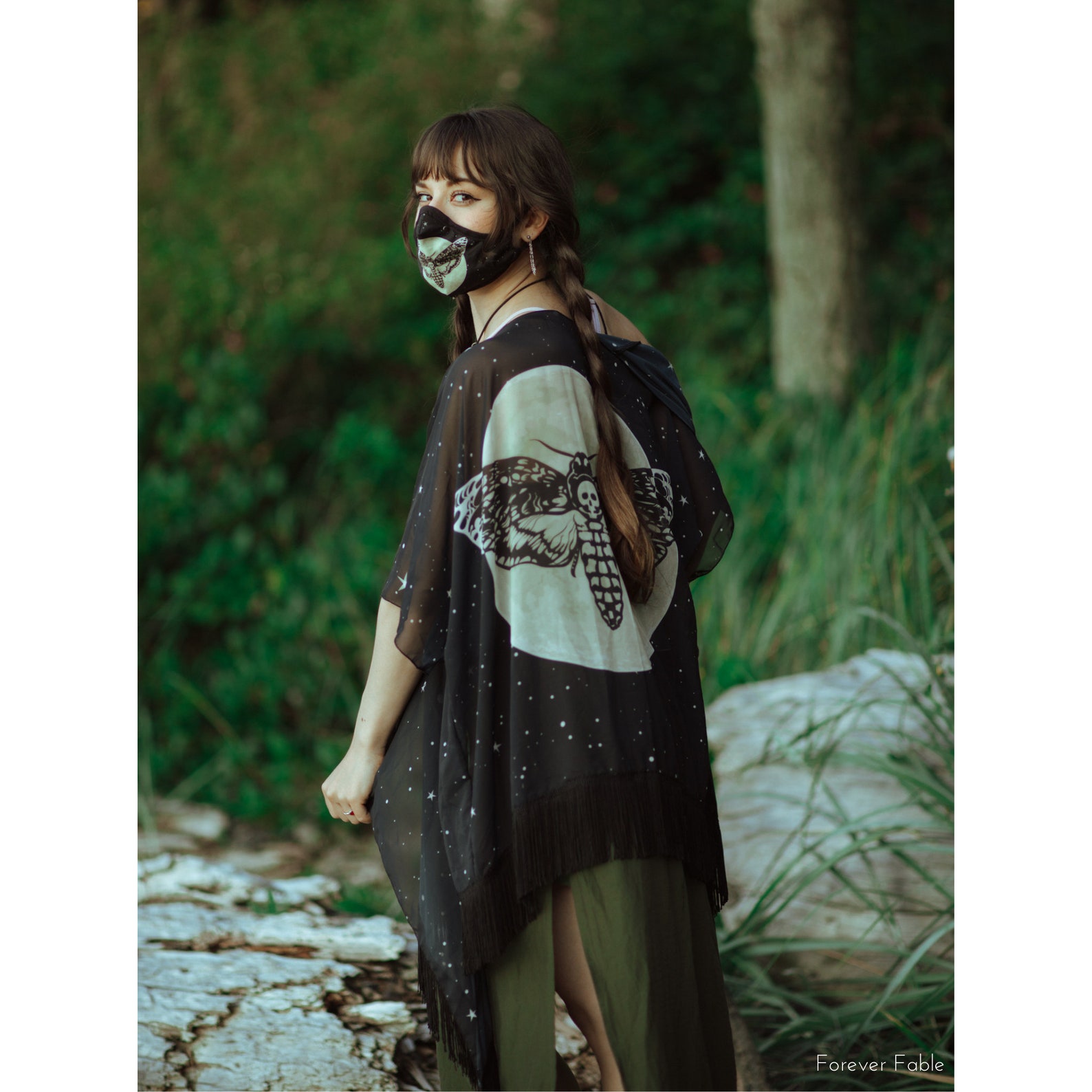 Moth Kimono With Stars and Moon / Sheer Chiffon Kimono Robe / - Etsy