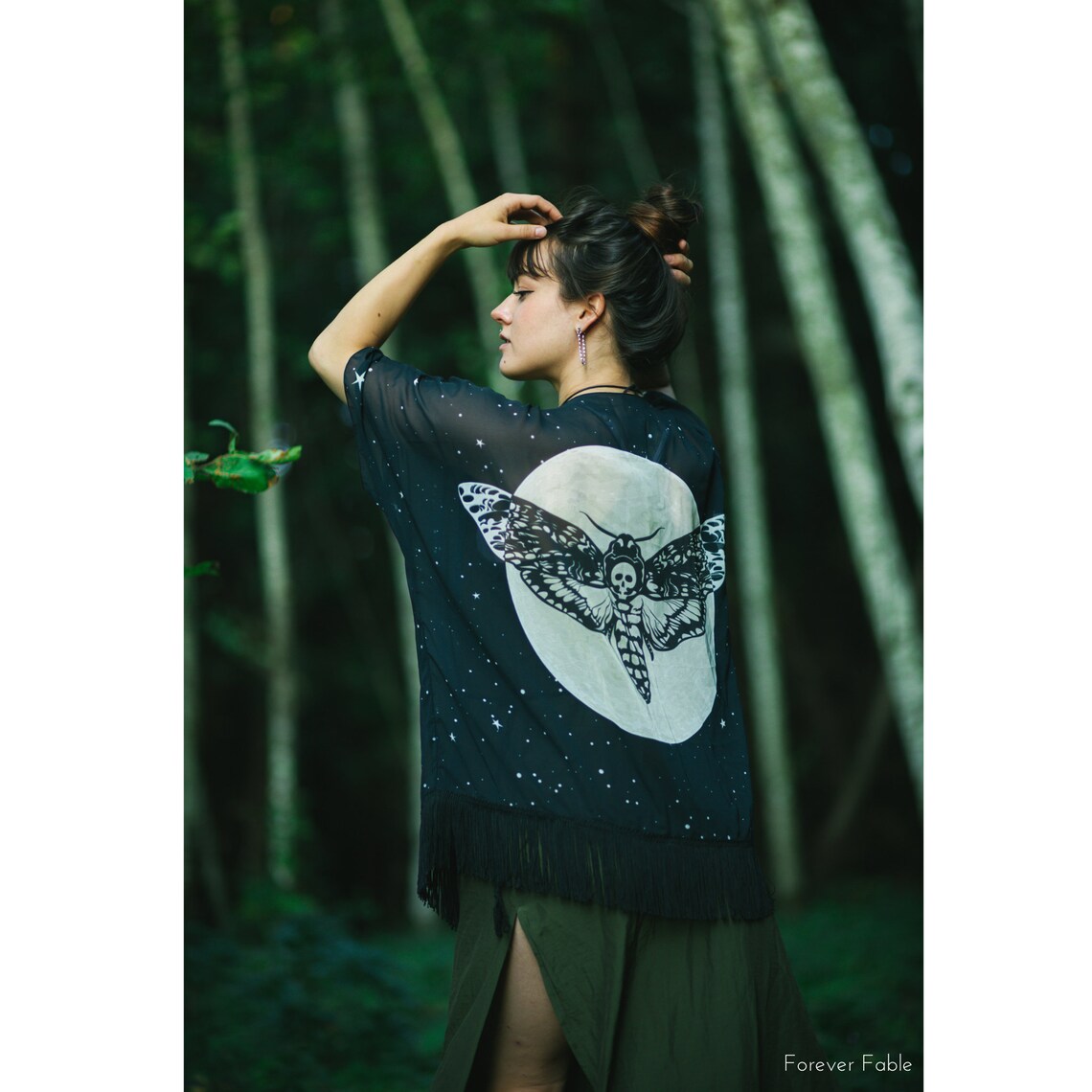 Moth Kimono With Stars and Moon / Sheer Chiffon Kimono Robe / - Etsy