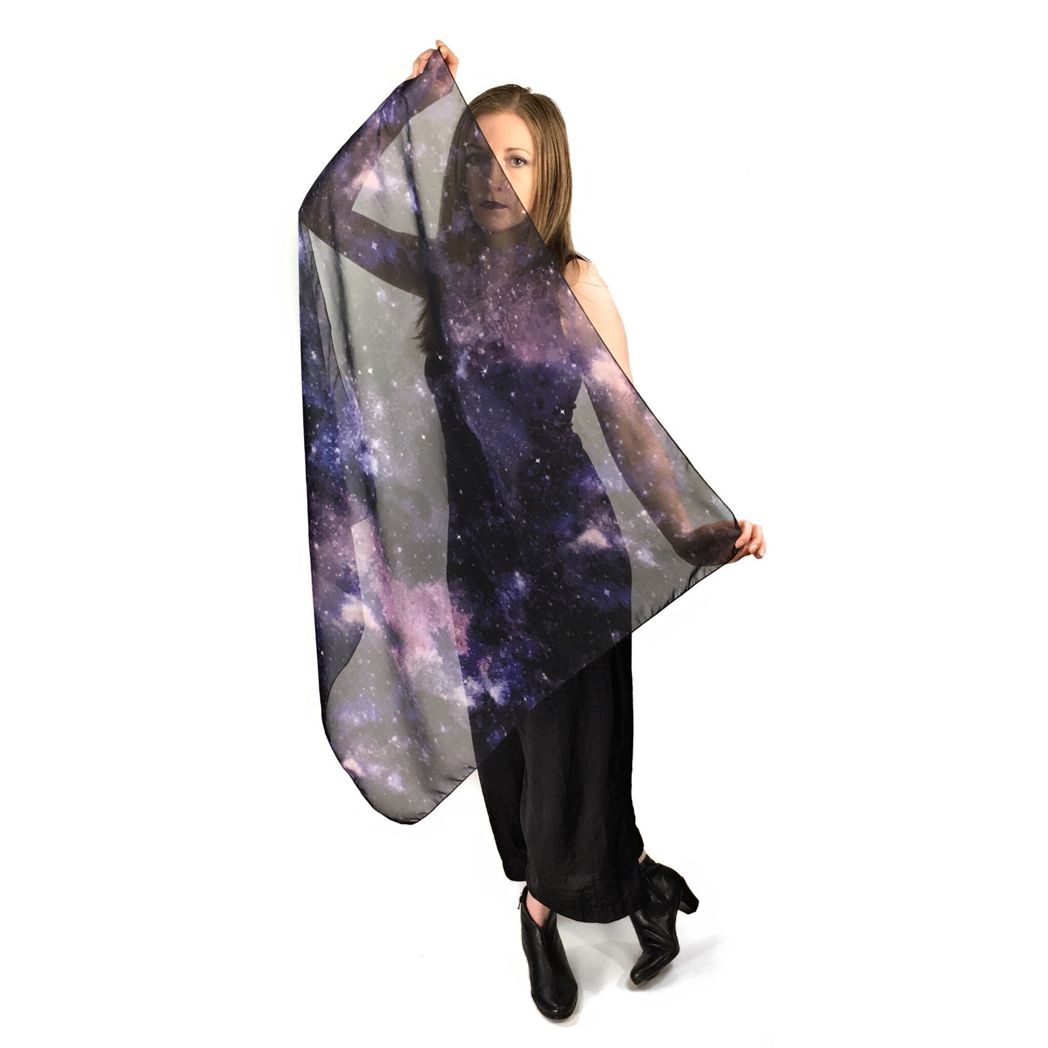 Celestial Galaxy Scarf / Sheer Chiffon Shawl Cape / Witchy Scarf ...