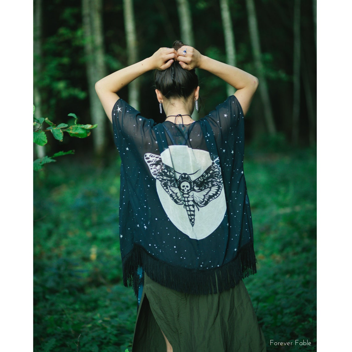 Moth Kimono With Stars and Moon / Sheer Chiffon Kimono Robe / - Etsy