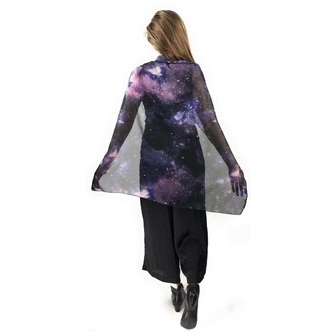 Celestial Galaxy Scarf / Sheer Chiffon Shawl Cape / Witchy Scarf ...
