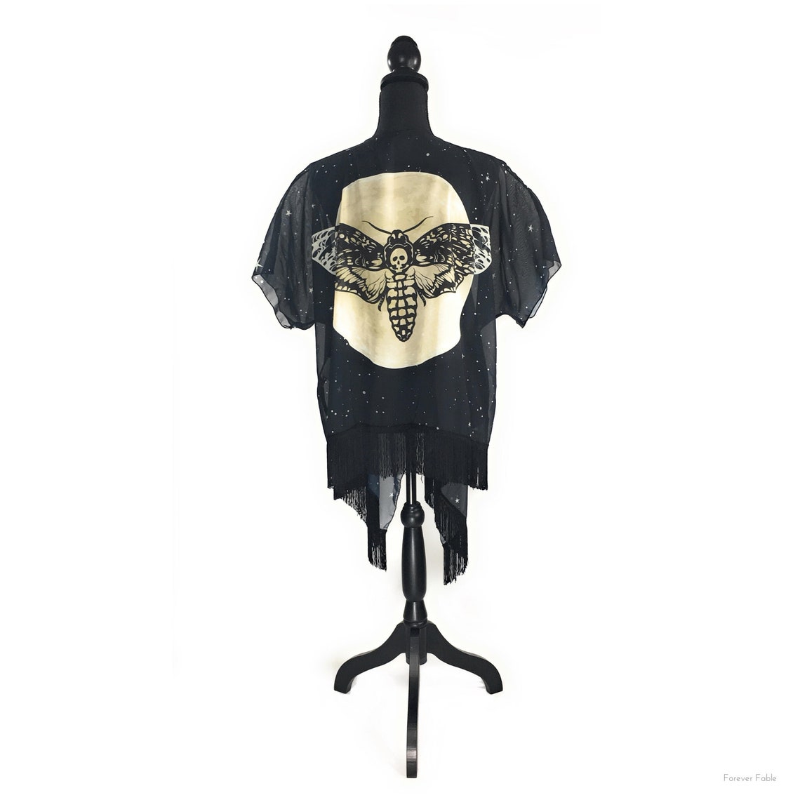 Moth Kimono With Stars and Moon / Sheer Chiffon Kimono Robe / - Etsy