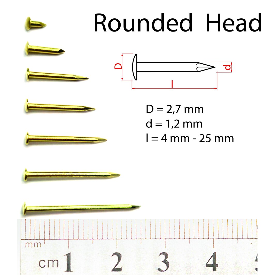 Solid Brass Nails #18 X 5/32" - 1" (1.2 X 4-25mm) Round Head, Golden ...