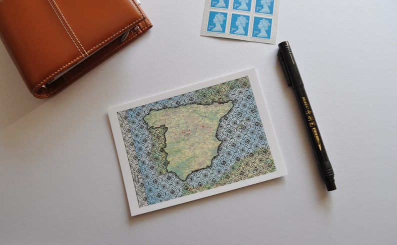 Illustrated Map of Spain Postcard. Spanish Tile Pattern Gift - Etsy