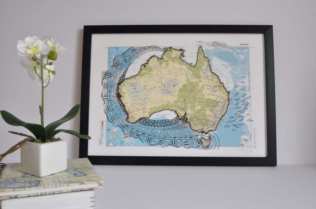 Illustrated Map of Australia Map Art Giclee Print Atlas - Etsy