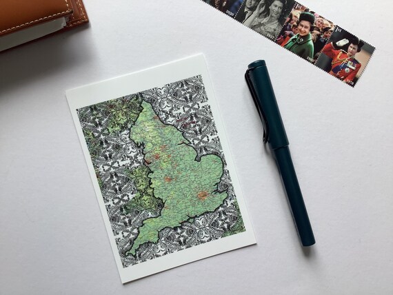 Illustrated Map Postcard of England. William Morris - Etsy