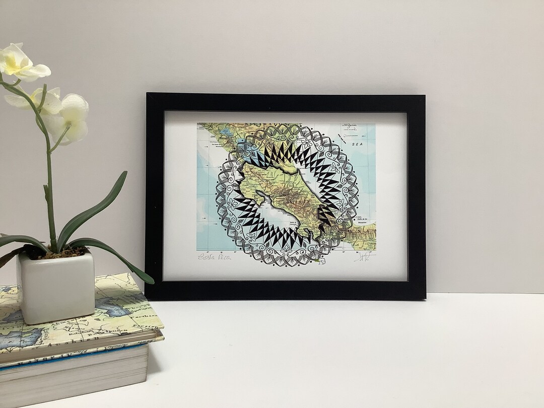 Illustrated Map of Costa Rica, Central America. Print. Embellished With ...