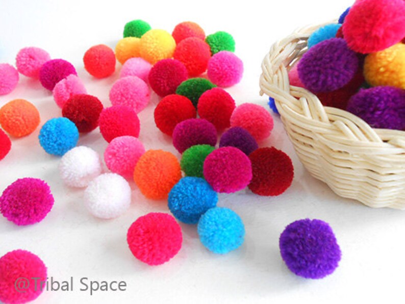 Mini Yarn pom pom Mixed colorsColorfulGarland partyCraft | Etsy