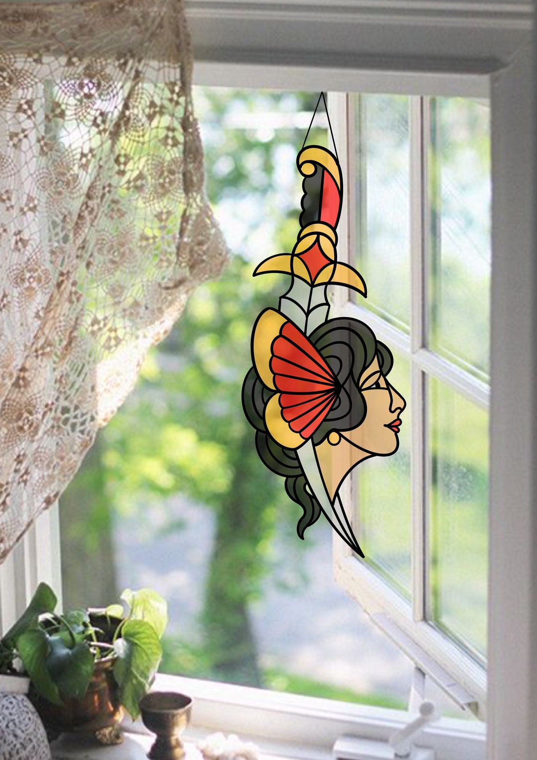 Girl in Dagger Stained Glass Pattern (for Hobby Use) - Etsy