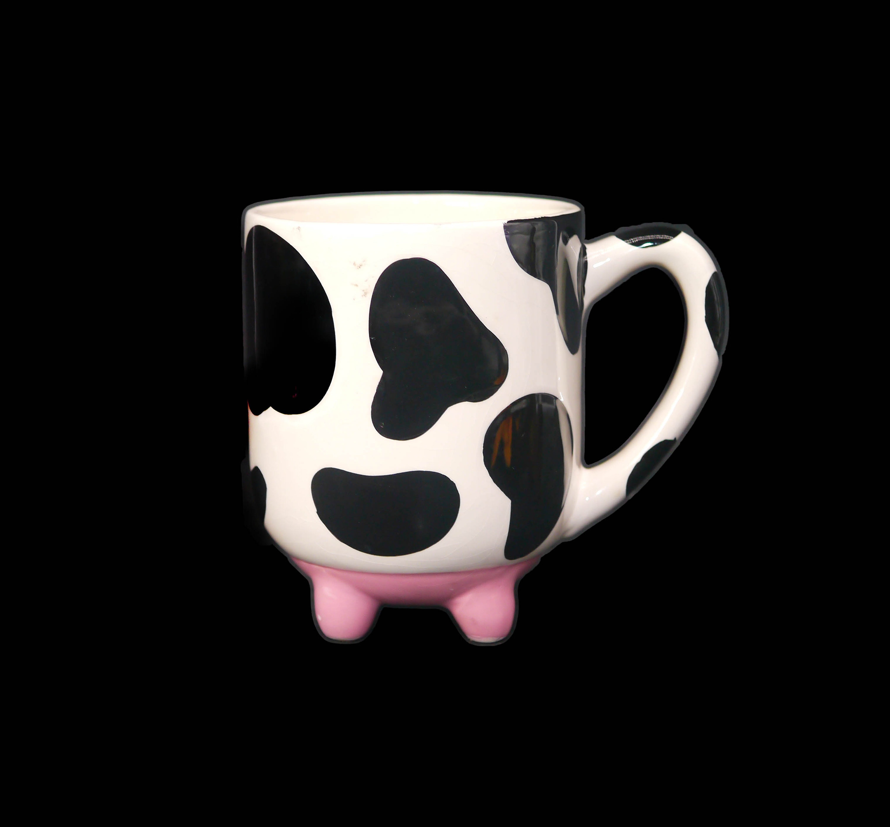 Pier 1 Udderly Cow large coffee or tea mug. Black and white spots, pink ...