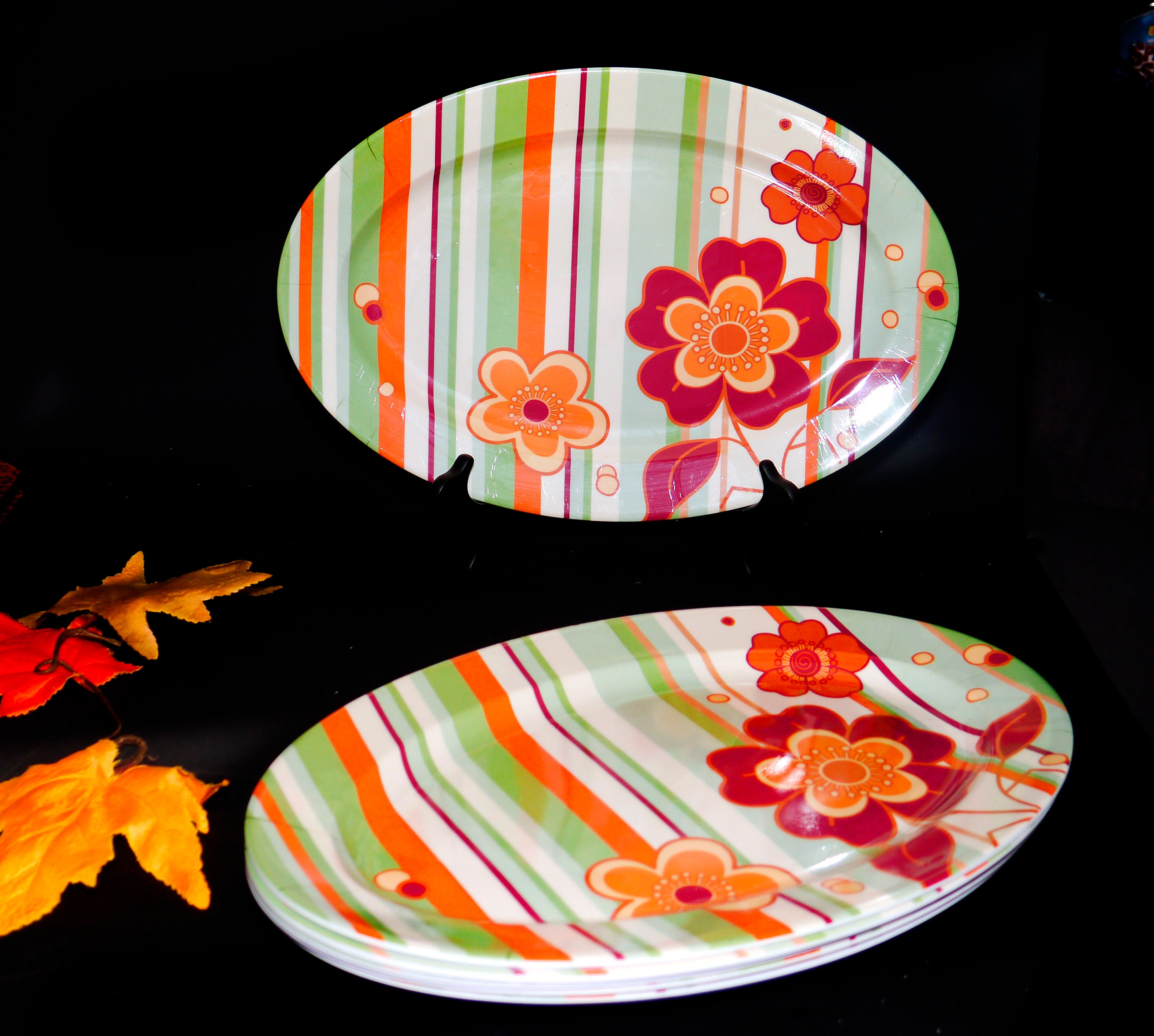 Six Melaware flower power melamine burger or vegetable platters ...