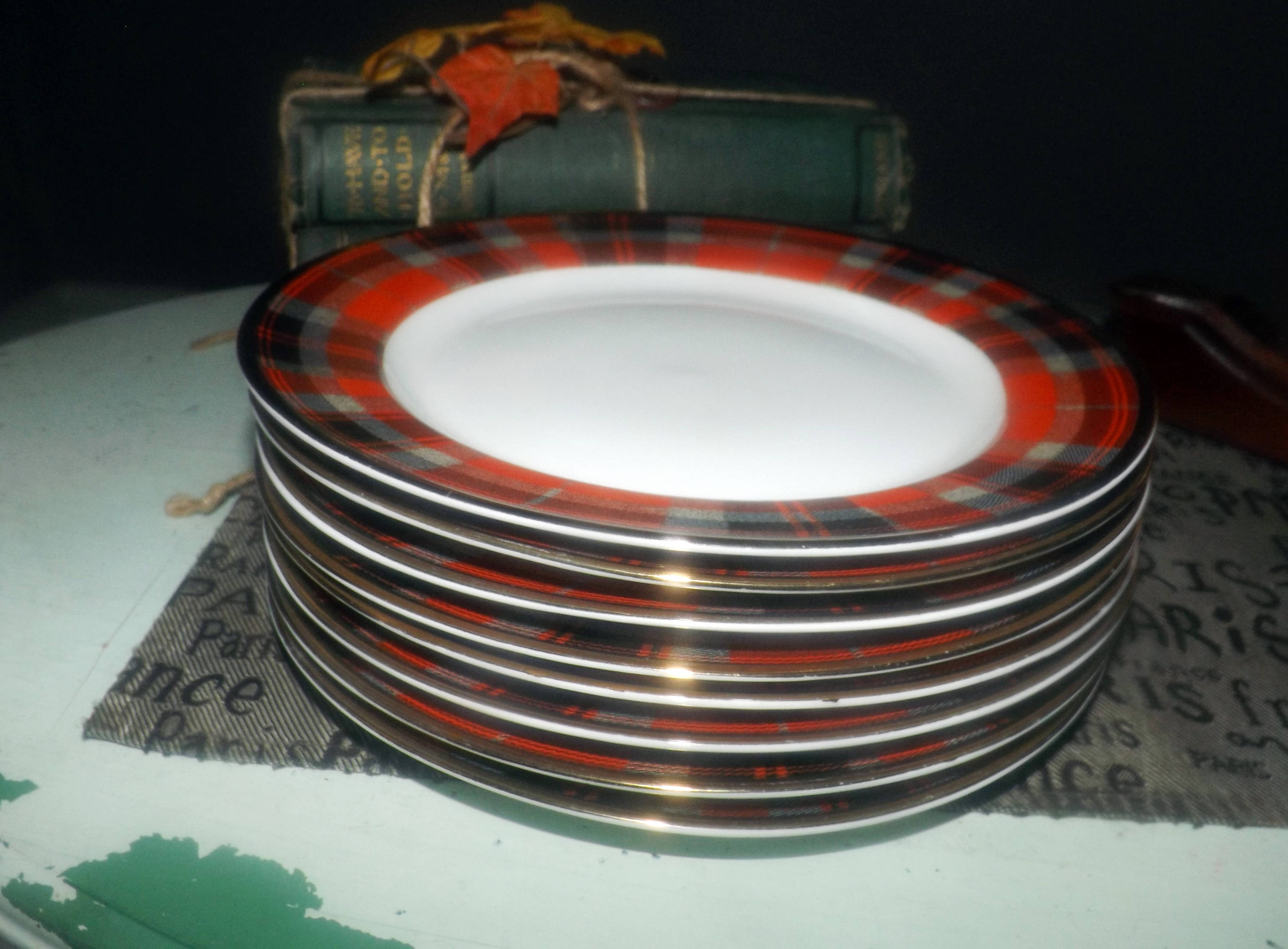 Stokes Christmas Plaid salad or side plate. Holiday tableware. Sold ...
