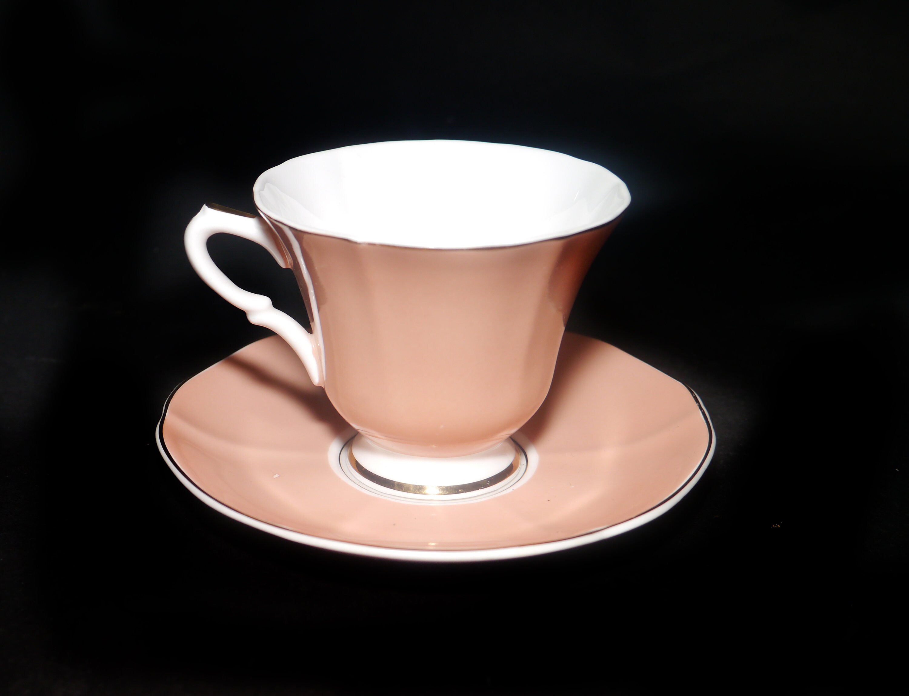 Susie Cooper cup and saucer set. Bone china made in England. Peach with ...