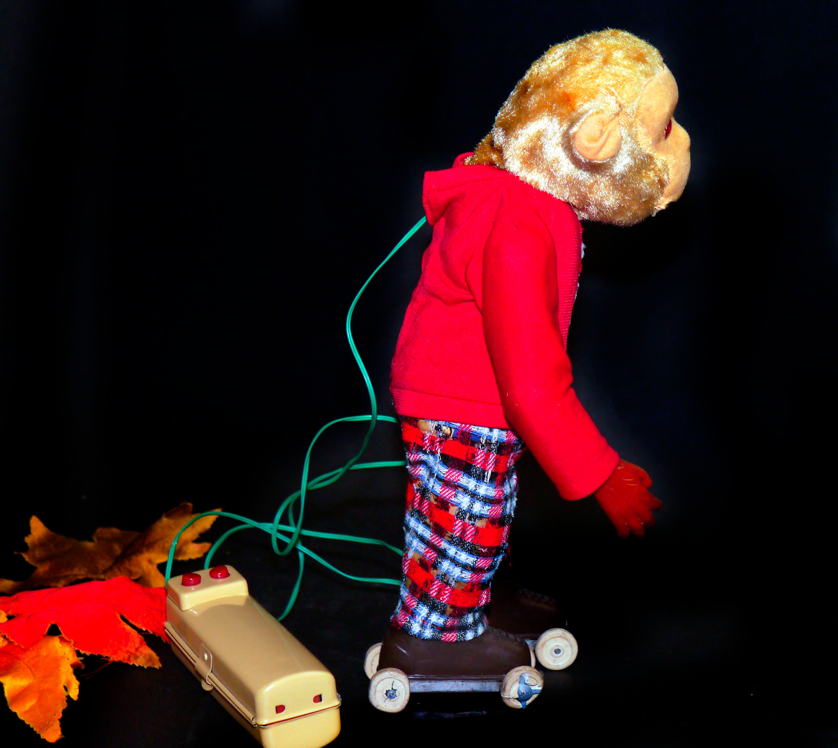 Mid-century Frankie the Roller Skating Monkey. Remote-controlled tin ...