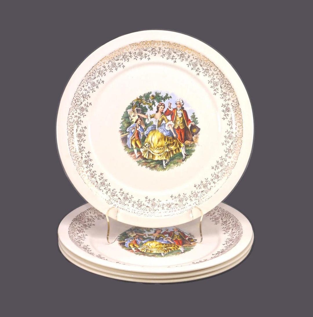 Georgian China Dinner Plates: Marie Antoinette Courting Couple, 22K ...