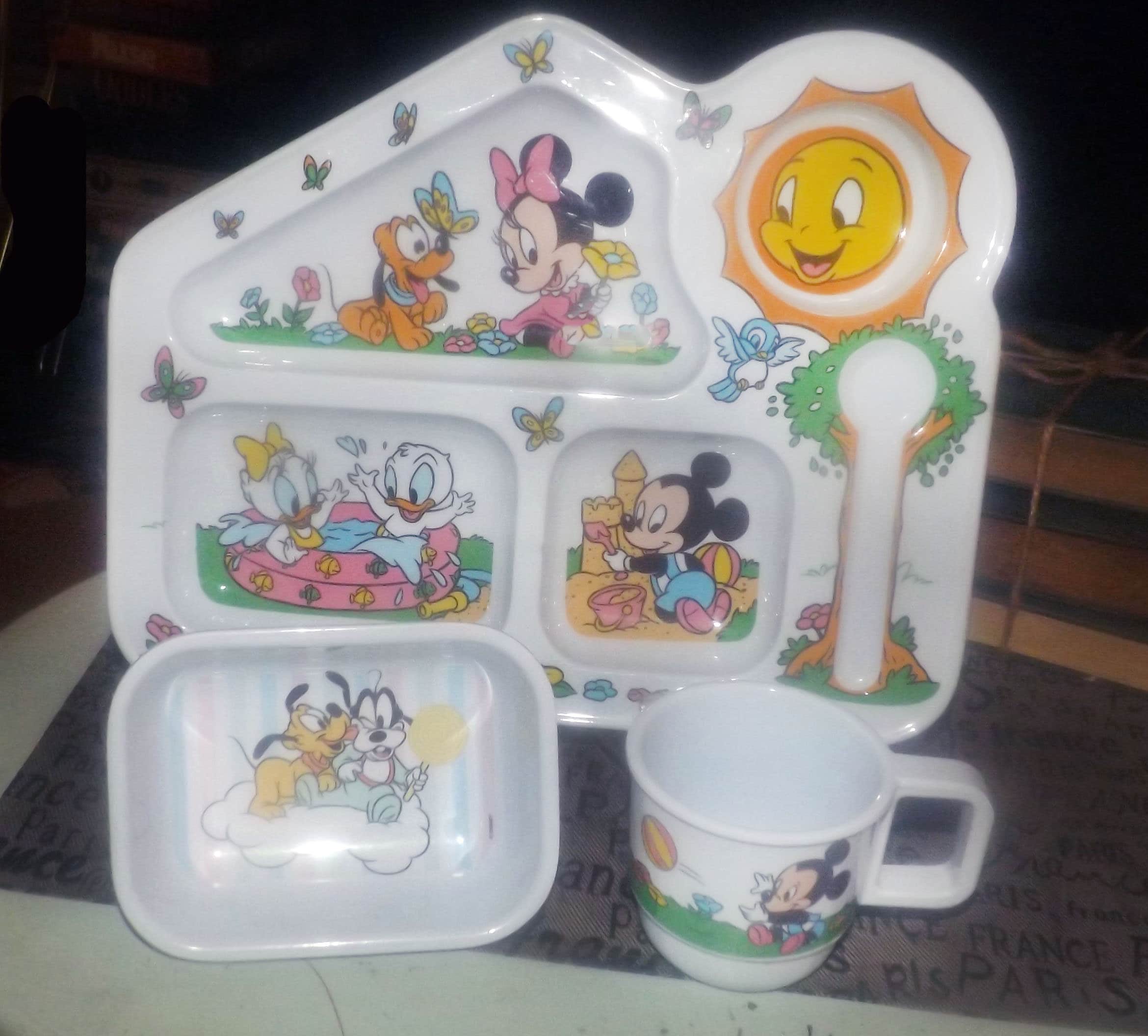 Vintage (1980s) Kibouki child's plastic 3-piece Disney breakfast set ...