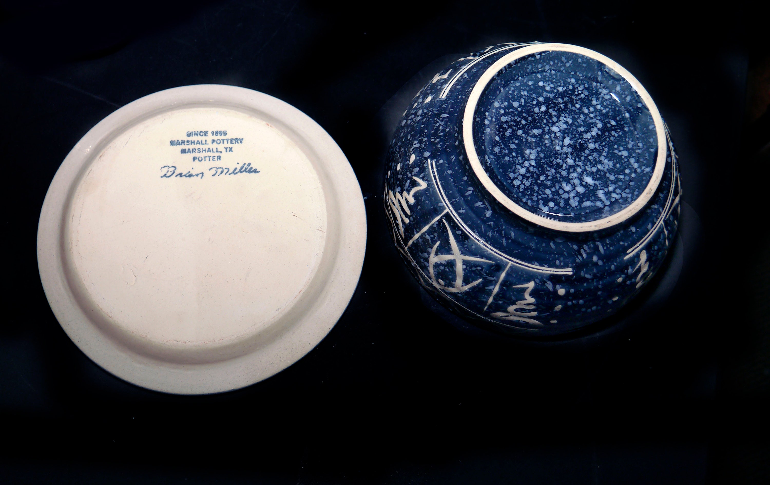 Marshall Pottery Brian Miller signed plate and serving bowl. Blue stars ...