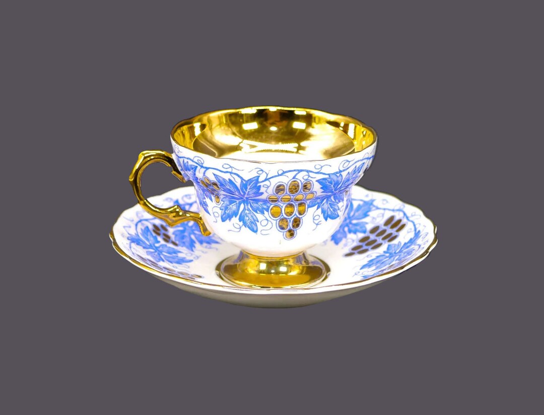 Rosina China 5422 Hand-decorated Bone China Blue Leaves and Golden ...