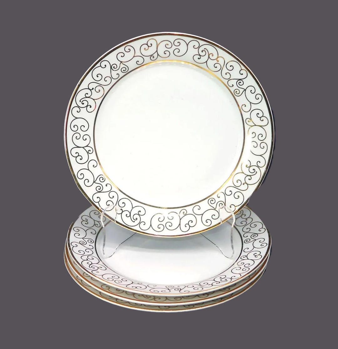 Four Holiday Joy Large Dinner Plates. Gold Scrolls on White. - Etsy