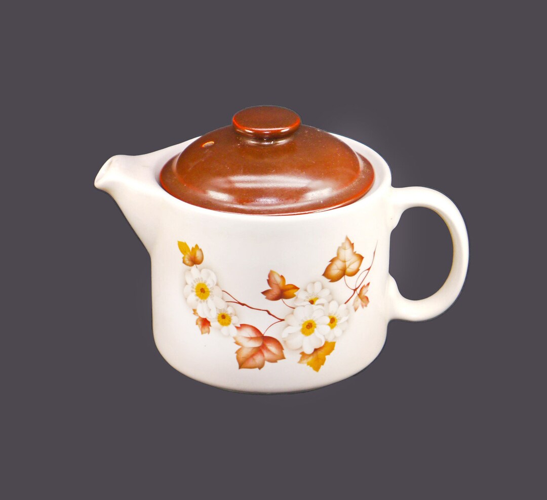 Sadler Four-cup Coffee Pot. Autumn Leaves, White Blossoms, Brown Lid ...