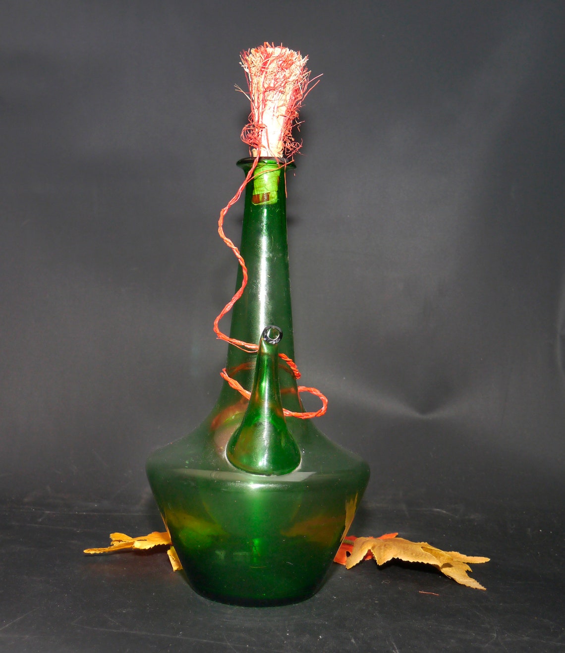 Mid-century Italy Green Glass Fiasco Wine Bottle Decanter With - Etsy ...