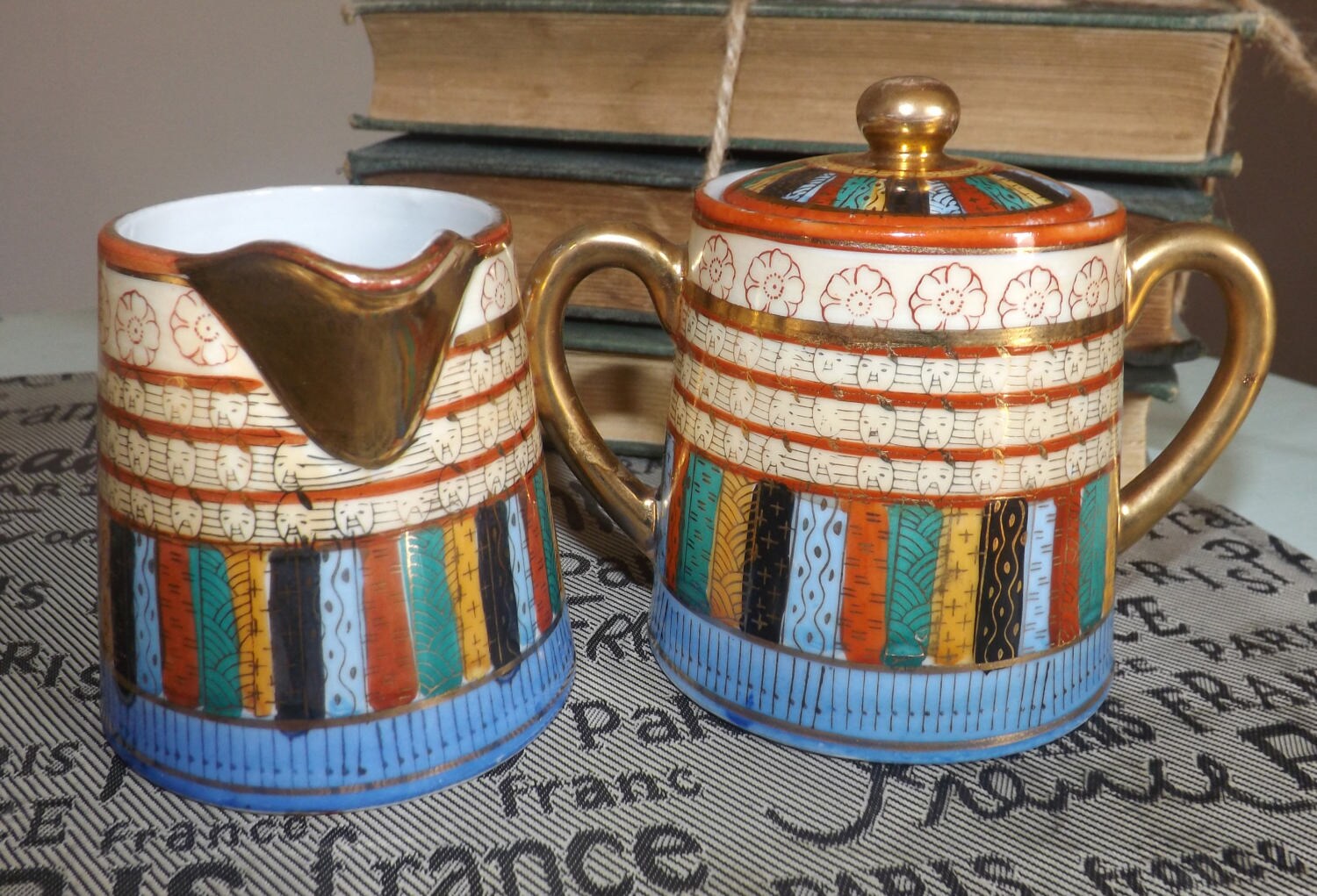 Mid-century (1950s) Thousand Faces pattern creamer and covered sugar ...