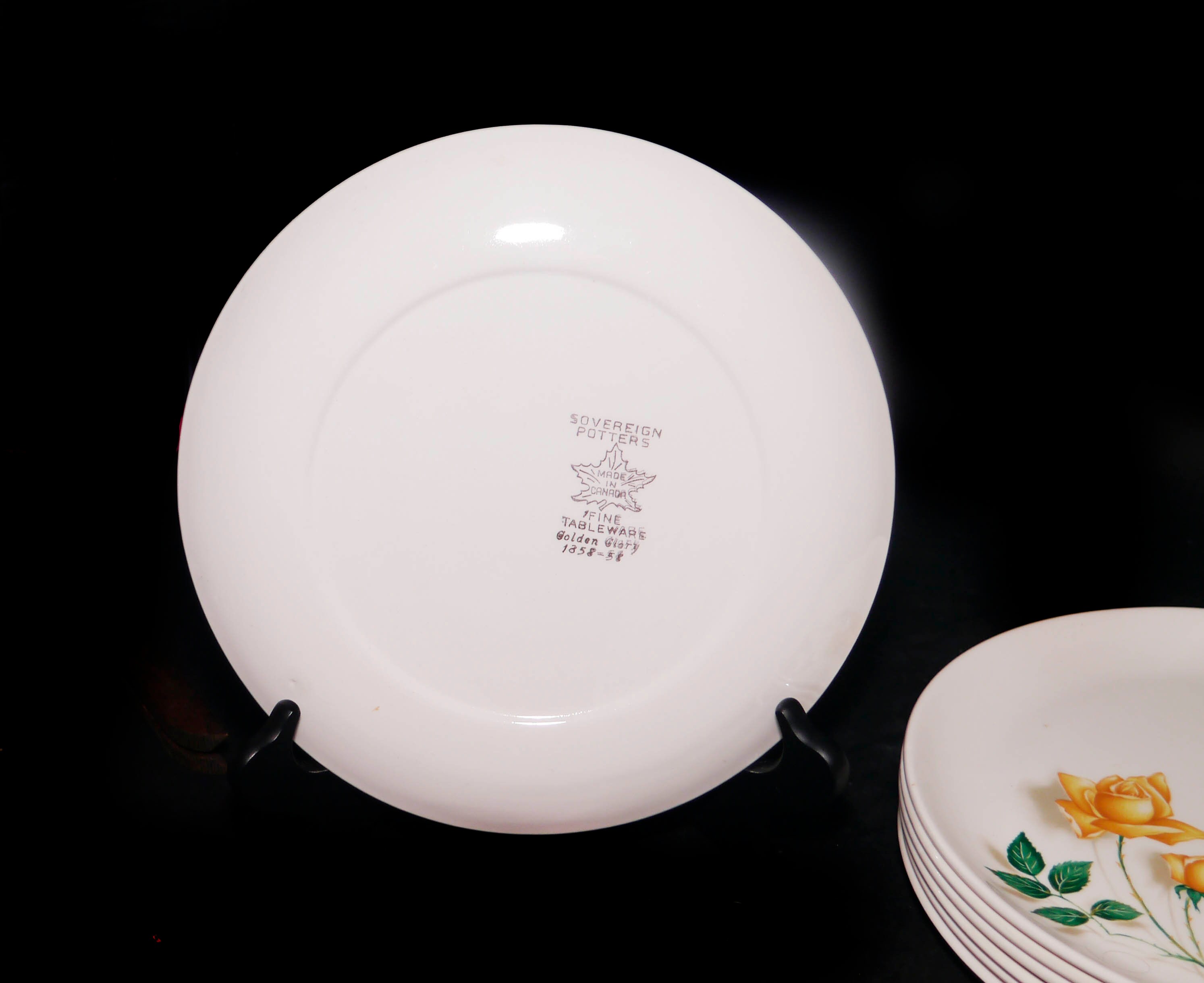 Seven Sovereign Potters Golden Glory dinner plates.