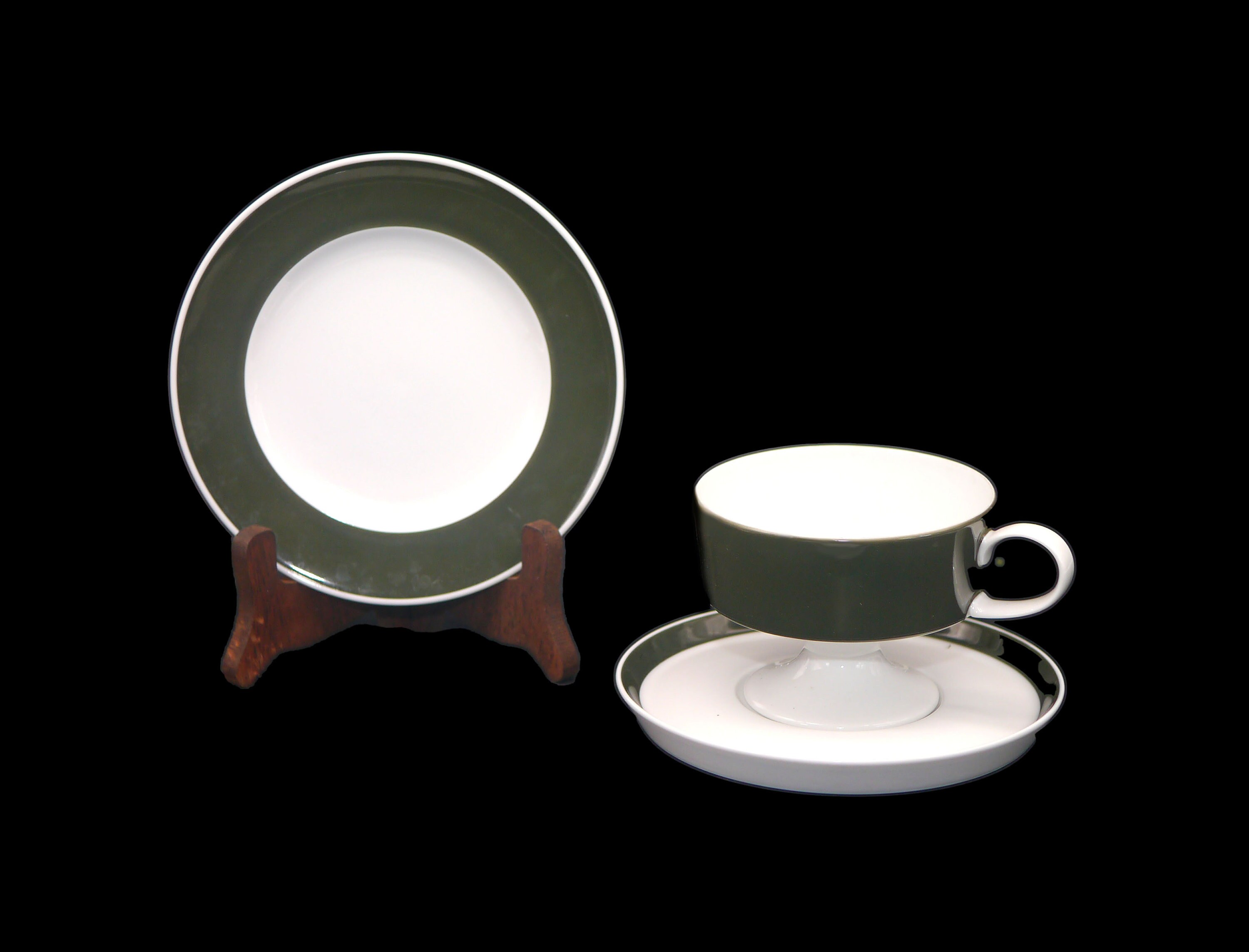Rosenthal Olive trio of cup and saucer set with one dessert plate.