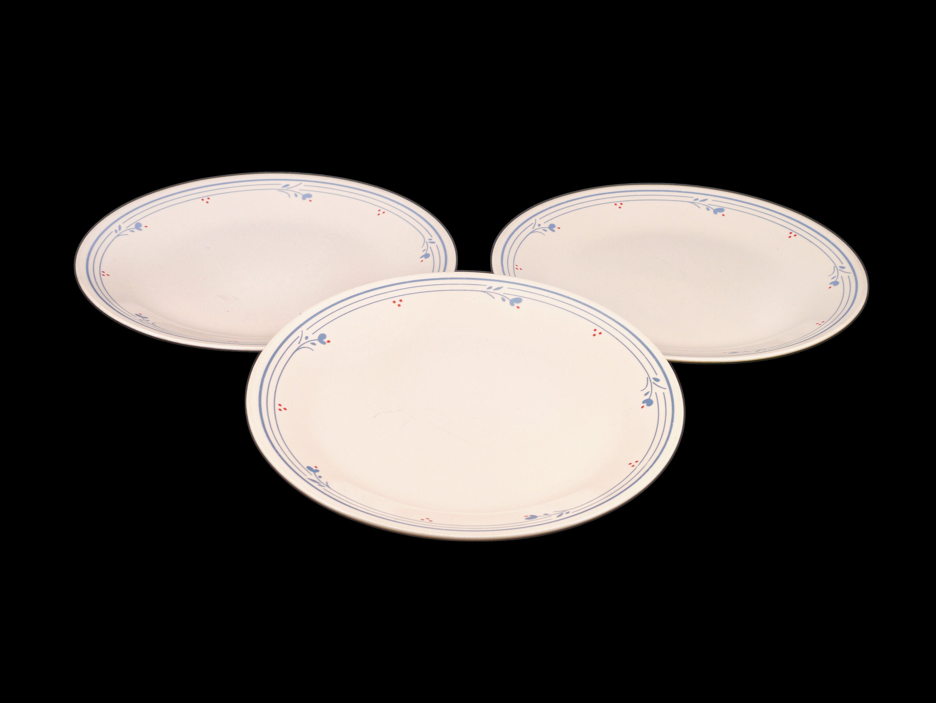 Three Corelle Corningware Country Violets dinner plates made in USA.