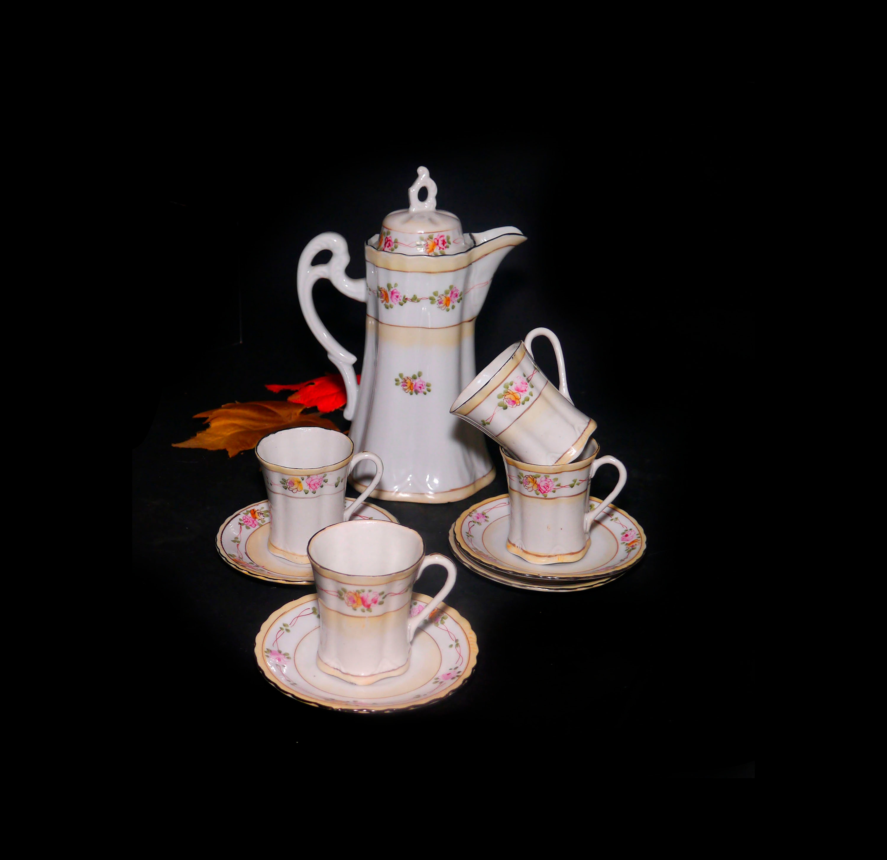 Antique (1910s) hand-painted Nippon cocoa set of cocoa pot and ...