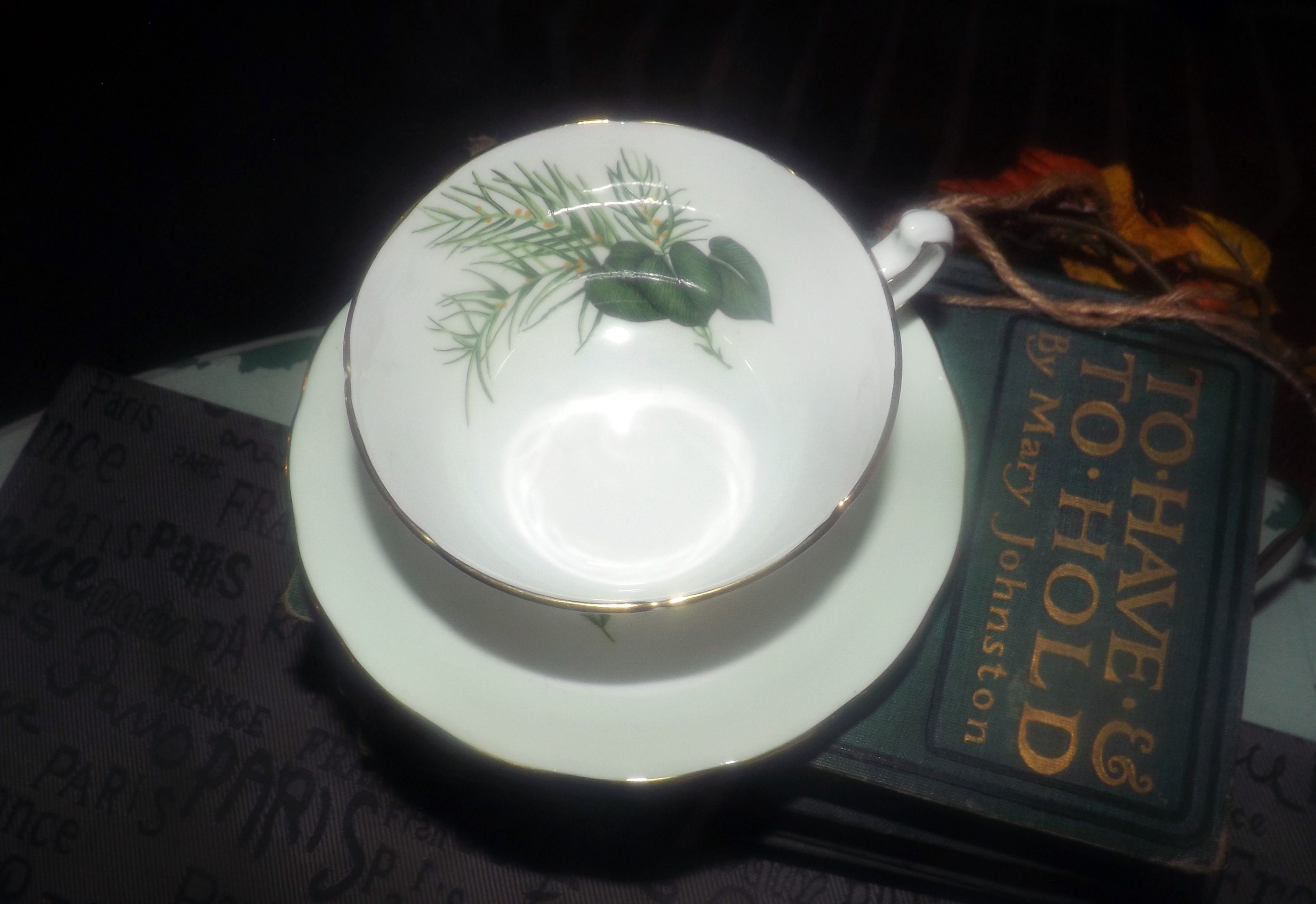 Mid-century Melba Bone China Sherwood hand-decorated tea set (footed ...