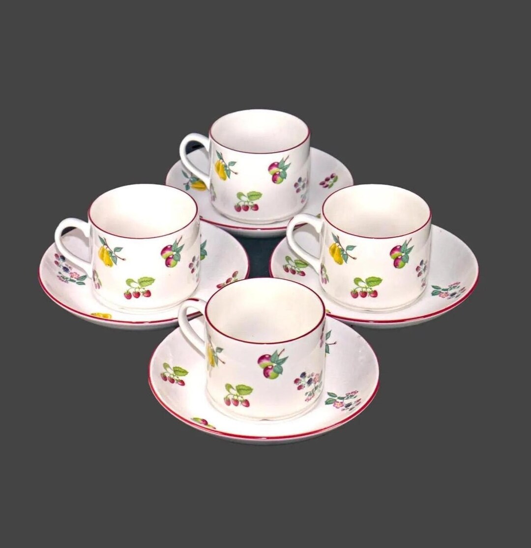 Vintage Wade Summer Fruit Burgundy Cup and Saucer Sets Made England. 4 ...