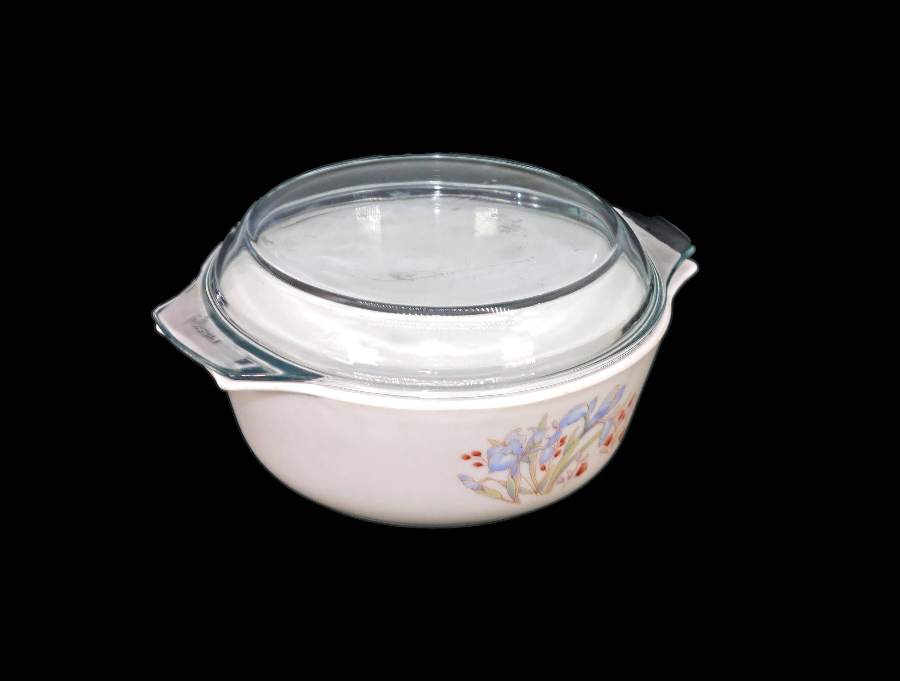Pyrex Blue Iris 2.5 quart covered casserole dish with original glass ...