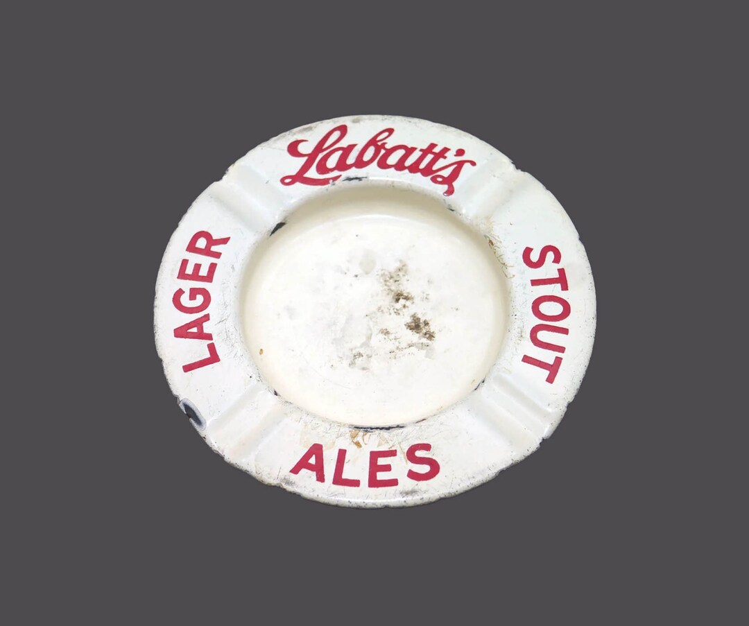 Antique Labatts Stout Lager Ale Tin Litho Ashtray. Red Labatt's Cursive ...