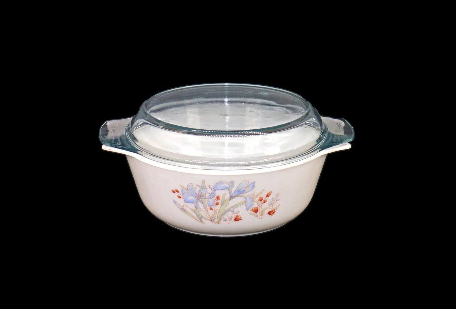 Pyrex Blue Iris 2.5 quart covered casserole dish with original glass ...