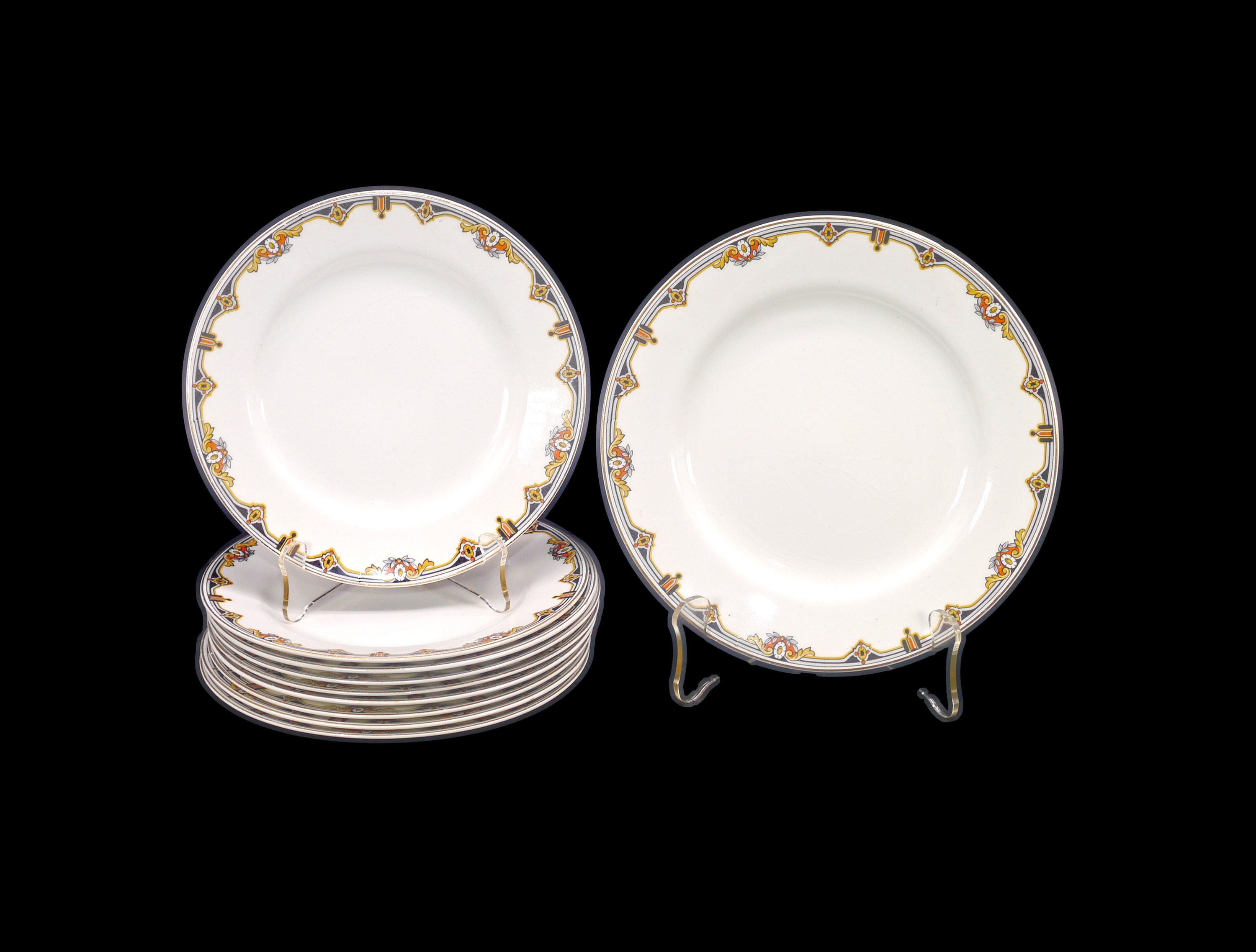 Ten antique J&G Meakin MEK170 plates of nine dessert and one salad. Sol ...