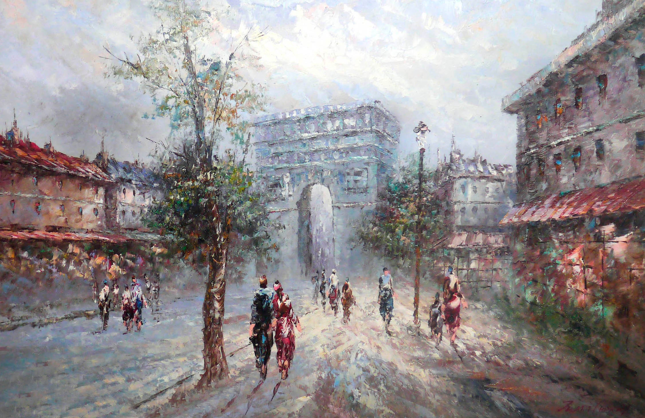 Original signed oil on canvas painting Marie Charlot. l'Arc de Triomphe ...