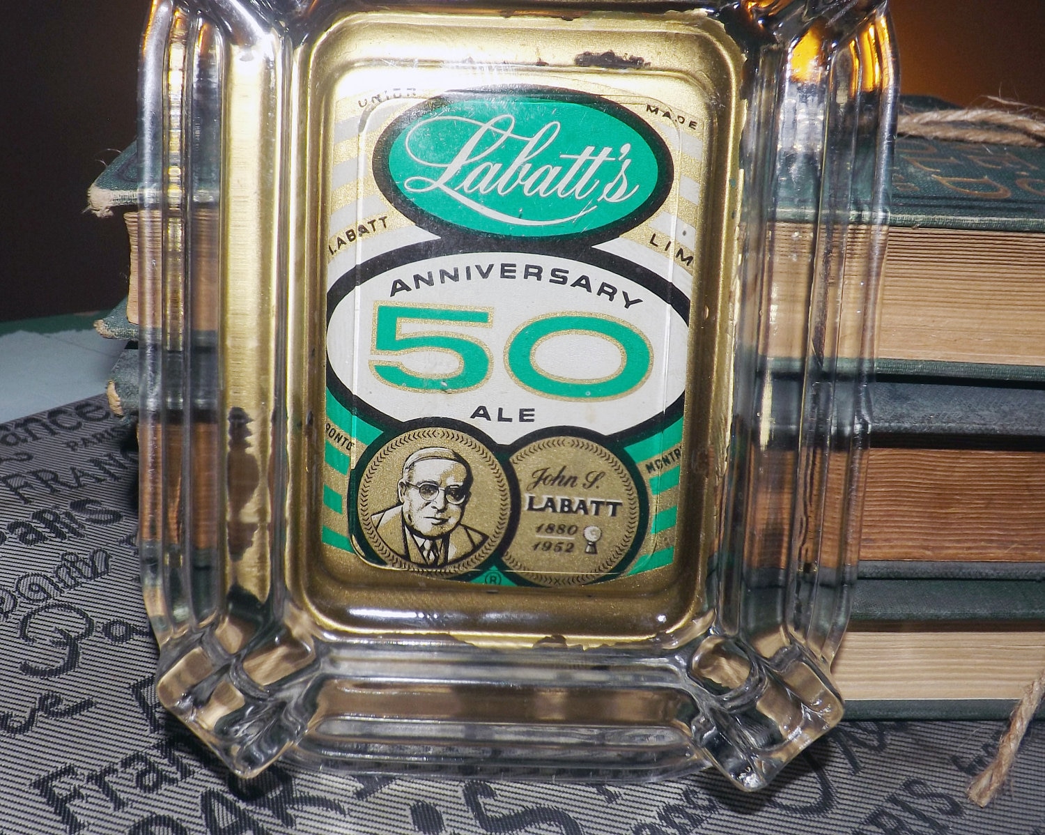 Vintage (c.1970s) Labatt's 50th Anniversary glass ashtray. Center image ...