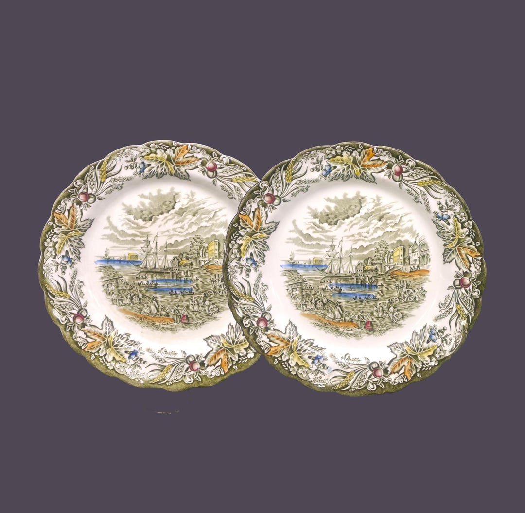 Pair of Ridgway Heritage Multicolor Green Canadian Scenes Dinner Plates ...