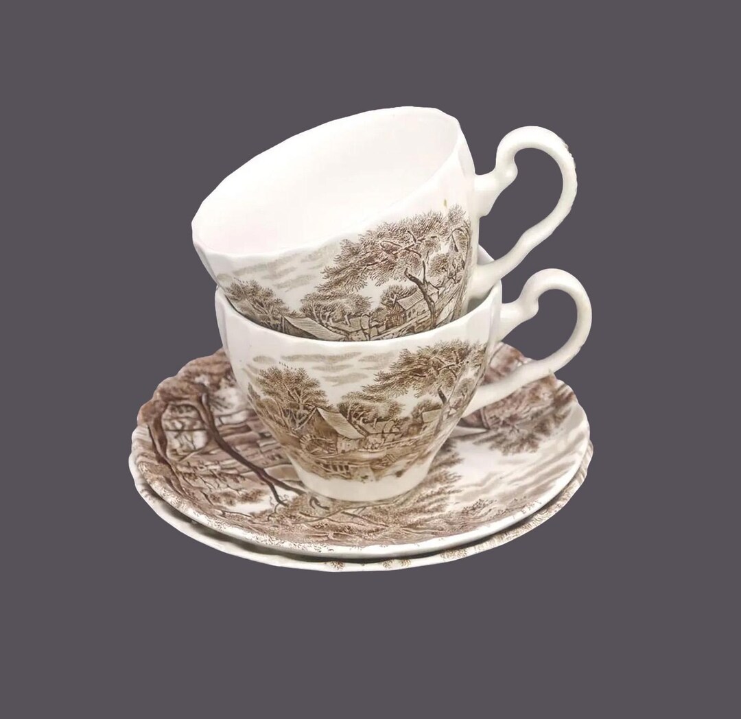 Vintage Johnson Brothers Watermill Brown Cup and Saucer Sets Made in ...