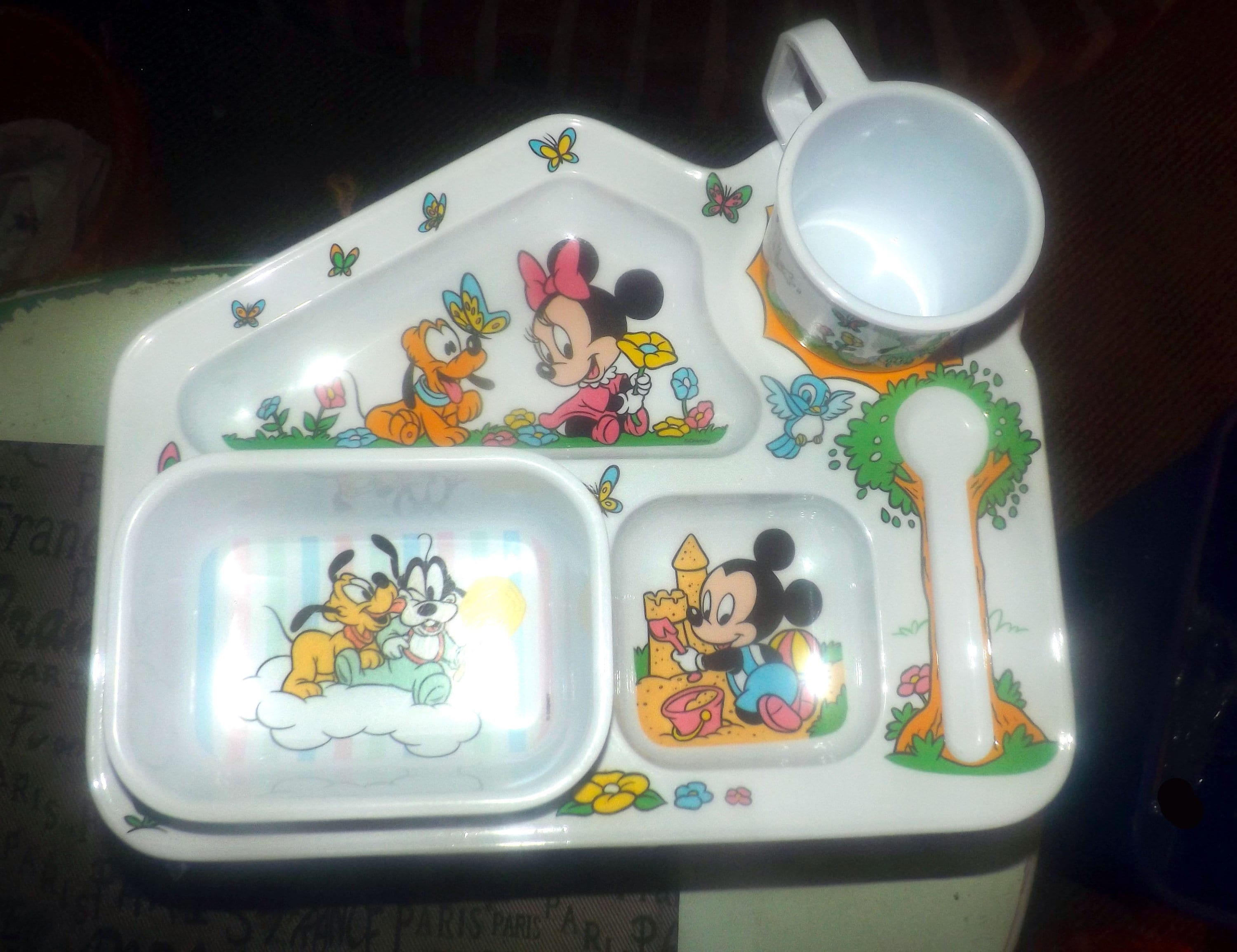Vintage (1980s) Kibouki child's plastic 3-piece Disney breakfast set ...