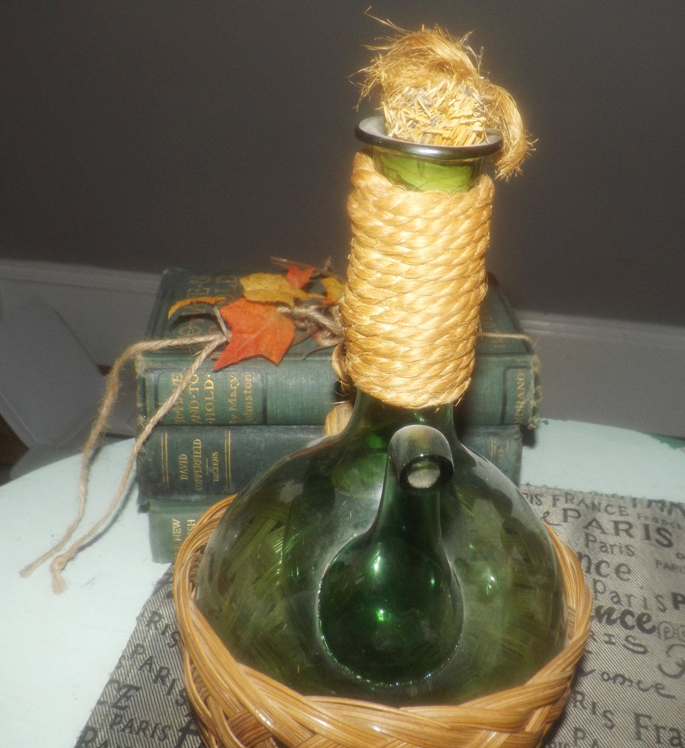 Mid-century Italian fiasco green-glass wine bottle | decanter with ice ...