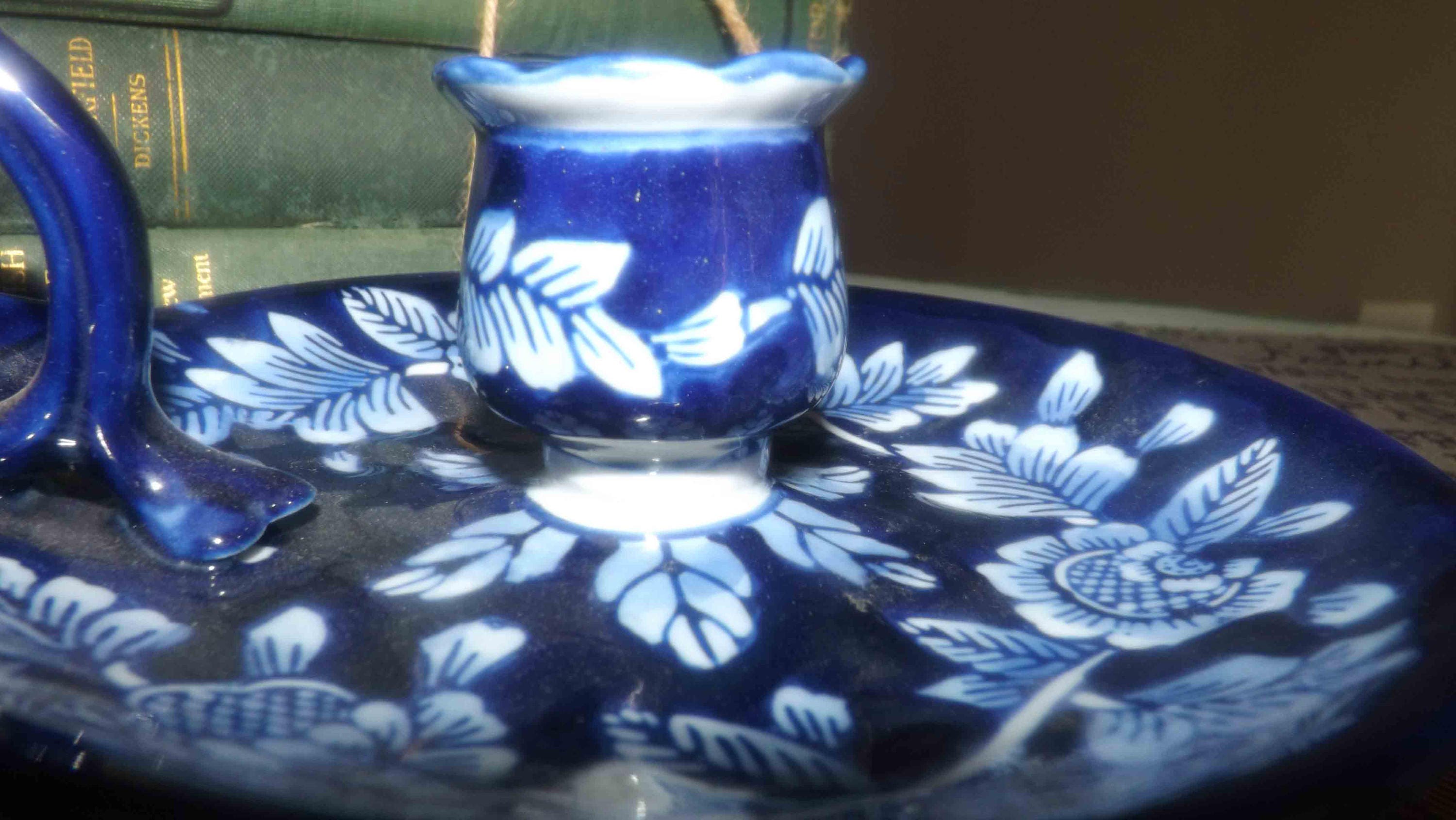 Antique (1910s) hand-painted, flow-blue and white flowers single ...