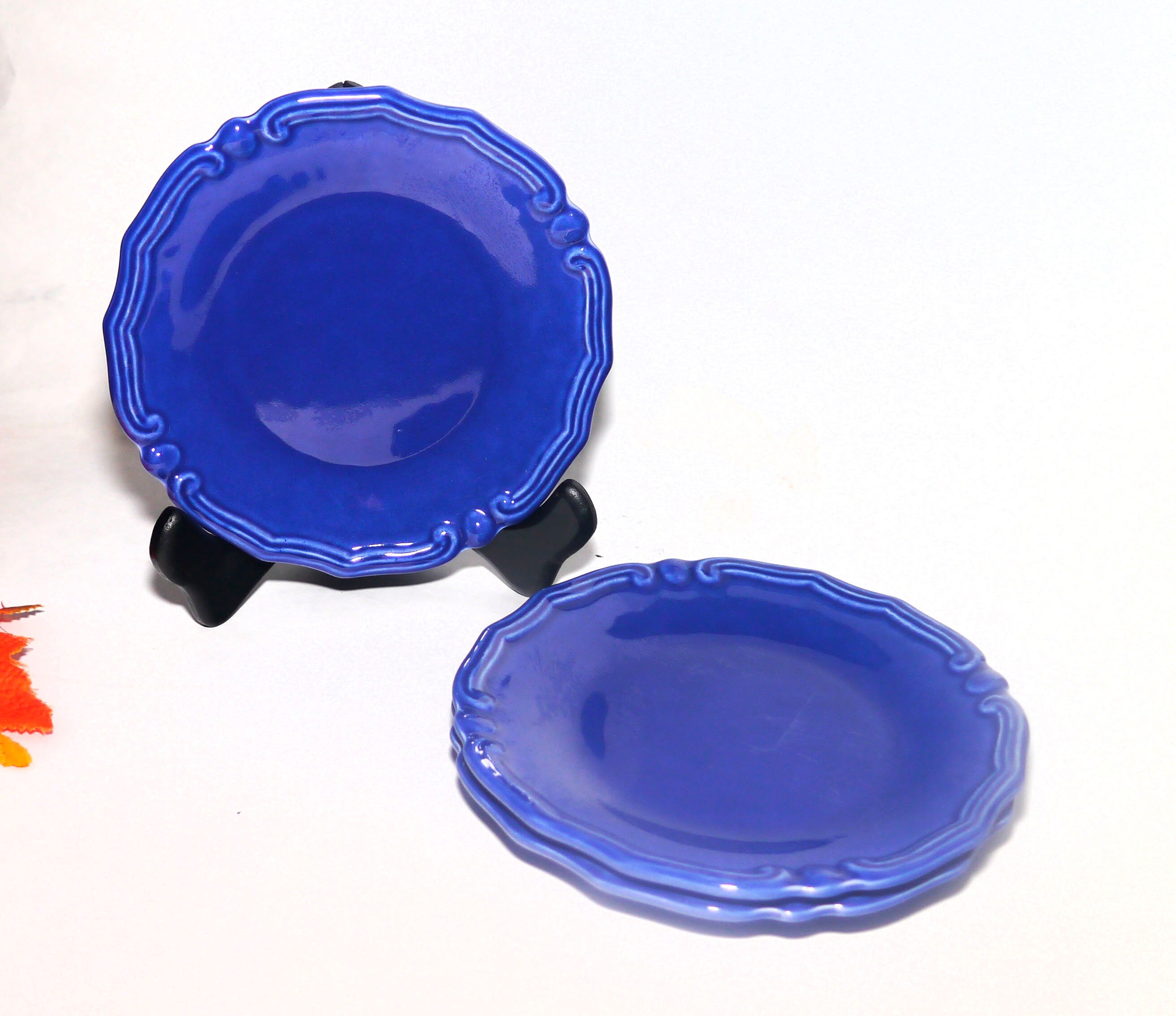 Set of three Pier 1 European Country Blue solid navy bread, dessert ...