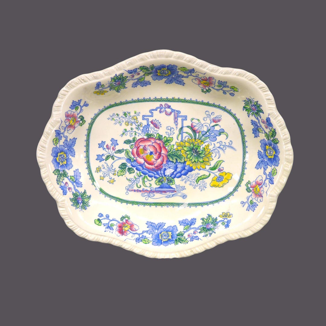 Antique Masons Strathmore Blue Multicolor C4792 Oval Serving Bowl Made ...