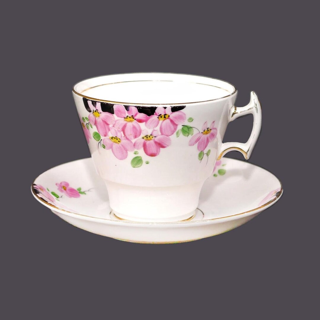 Art Deco Phoenix Bone China Cup and Saucer Set: Hand-decorated Pink ...