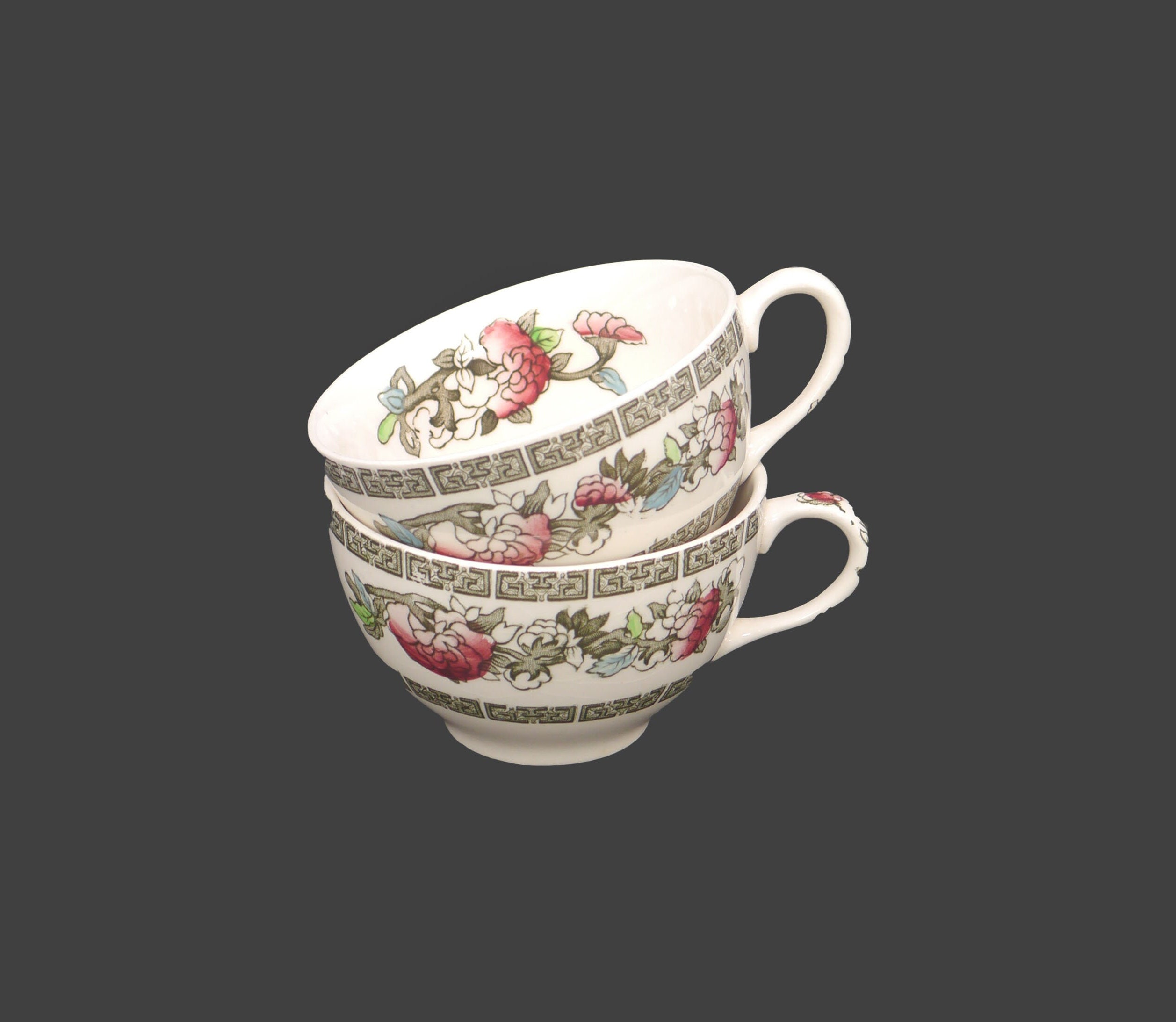 Pair of antique Alfred Meakin Indian Tree hand-decorated orphan tea ...