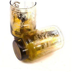 Pair of Amber Glass Cocktail Glasses. Etched-glass Branding. Silver ...