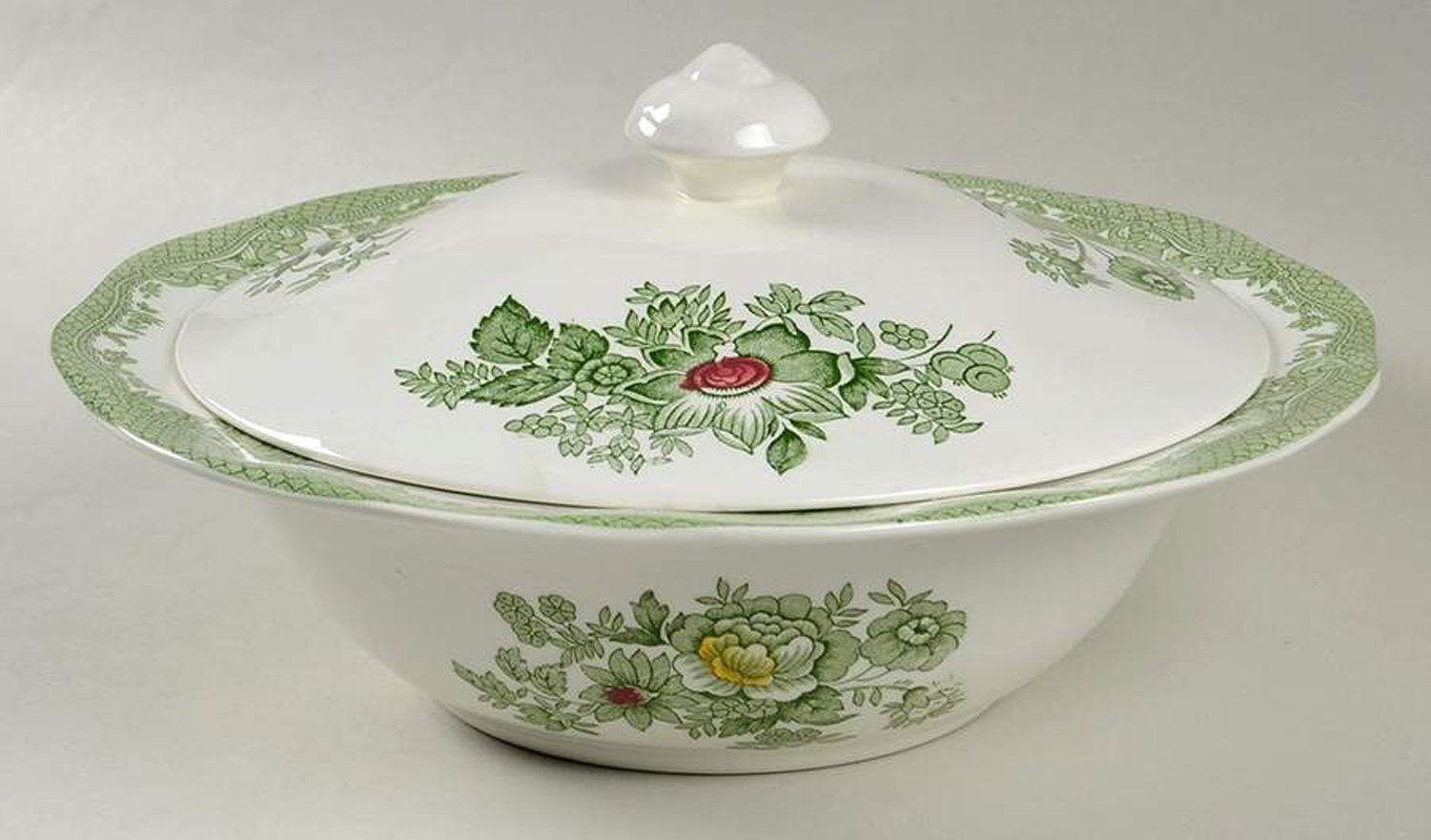 Wedgwood Kent Green Multicolor round covered vegetable serving bowl ...